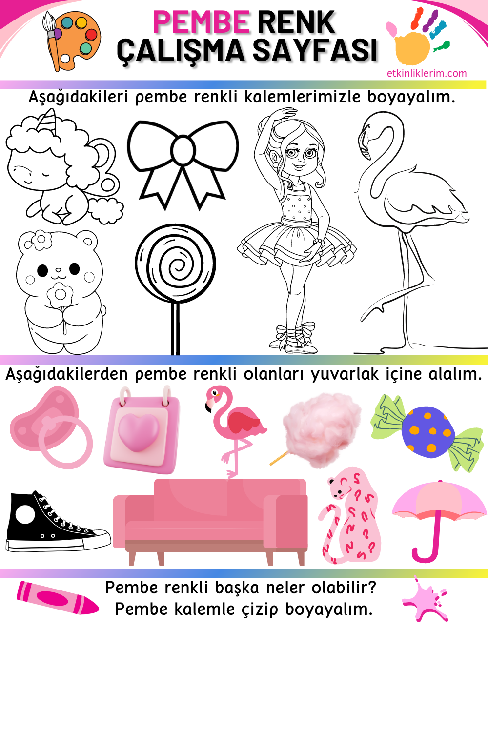 Pembe Renk Boyama Okul Öncesi Etkinlik – Etkinliklerim.com