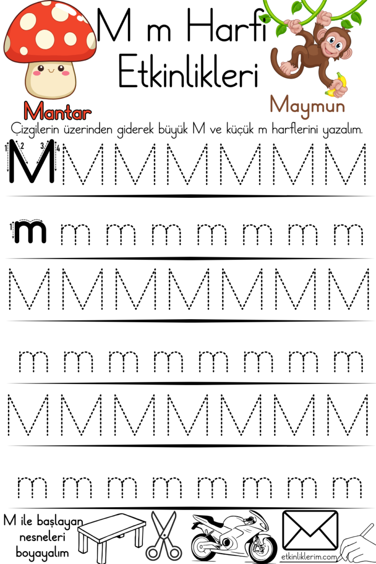 M Harfi ilkokul Çizgi Çalışması – m Sesi Öğreniyorum – Etkinliklerim.com