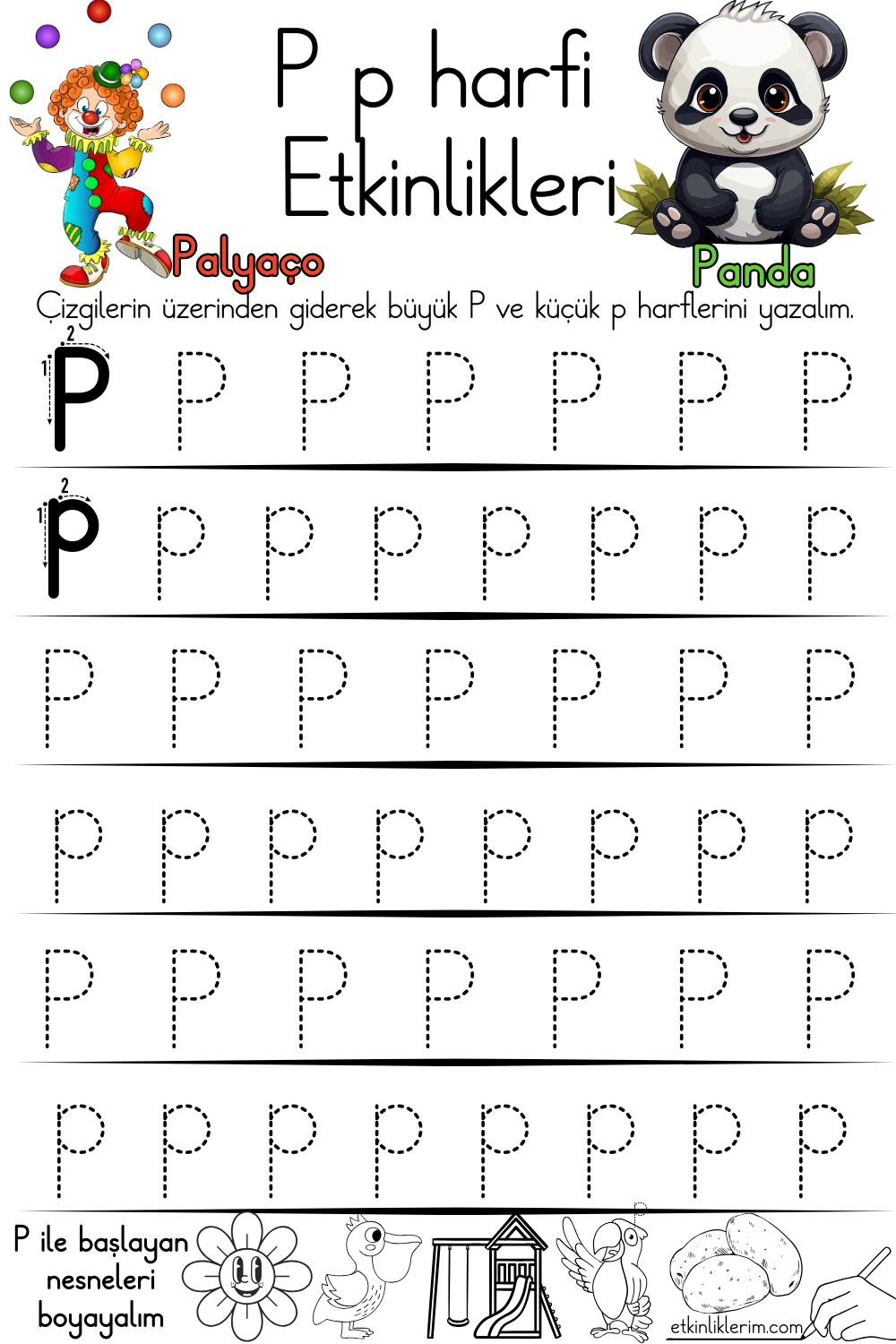P Harfi ilkokul Çizgi Çalışması – p Sesi Öğreniyorum – Etkinliklerim.com