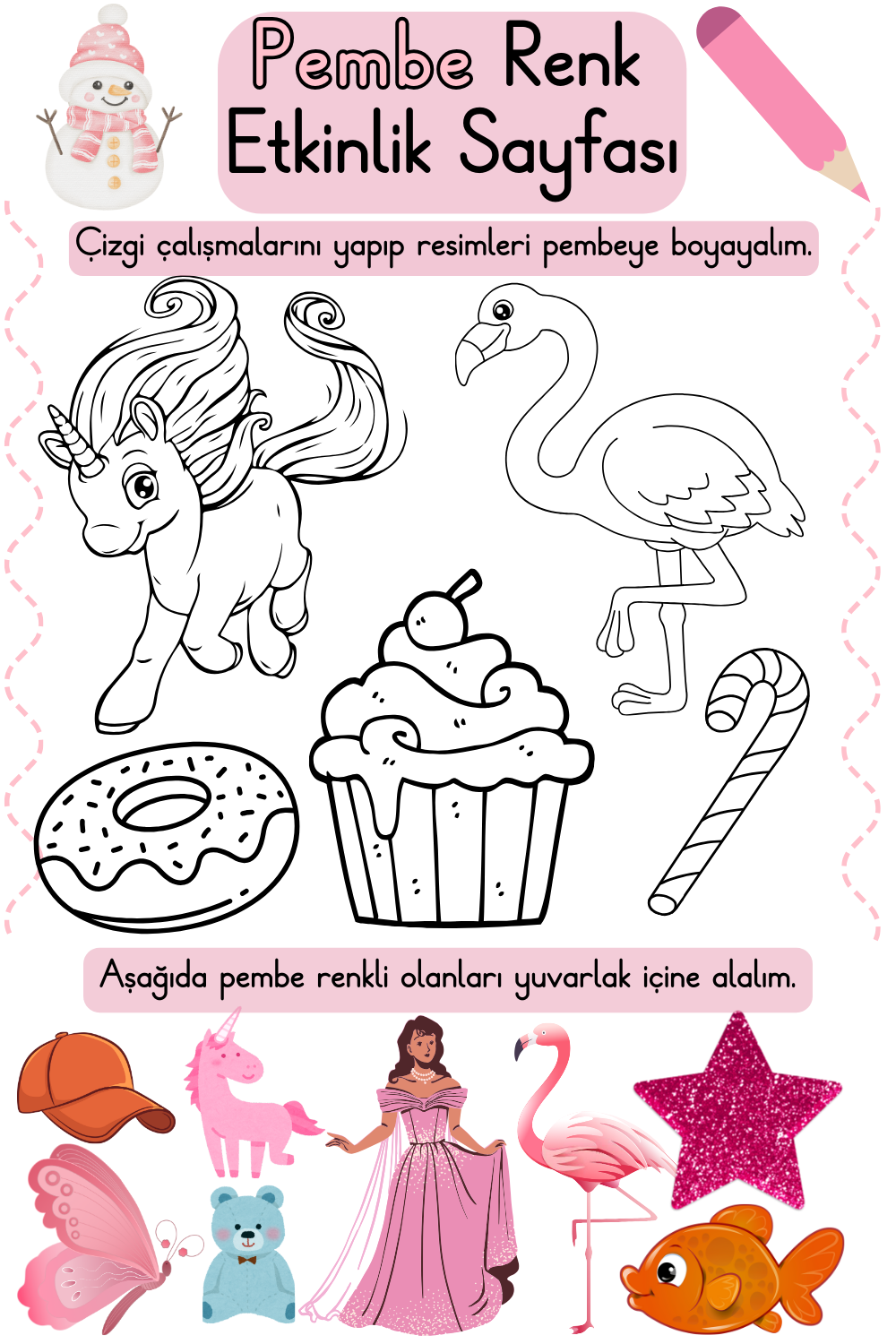 Pembe Renk Boyama ve Renkler Etkinliği Çalışma Sayfası – Etkinliklerim.com