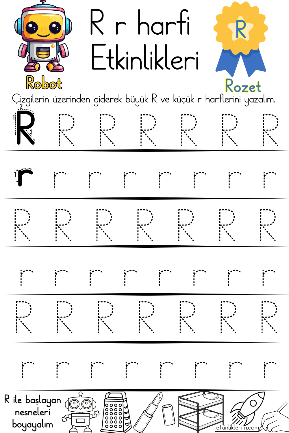 R Harfi ilkokul Çizgi Çalışması – r Sesi Öğreniyorum – Etkinliklerim.com